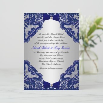 Navy blue and Silver Wedding Invitation | Zazzle