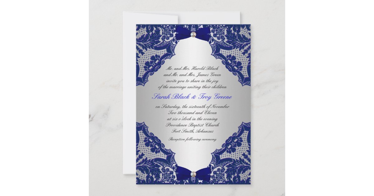 Navy blue and Silver Wedding Invitation | Zazzle