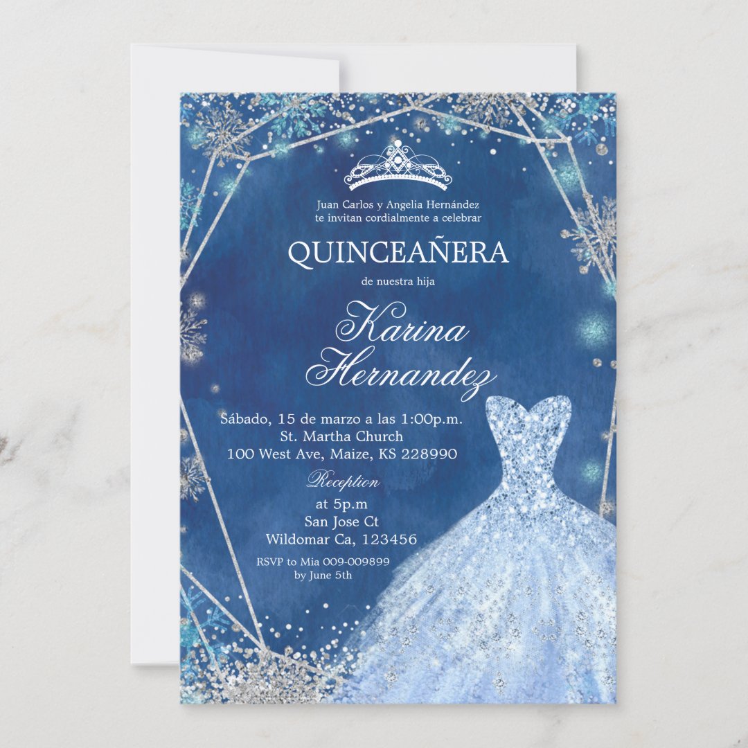 Navy Blue and Silver Winter Quinceanera Invitation | Zazzle