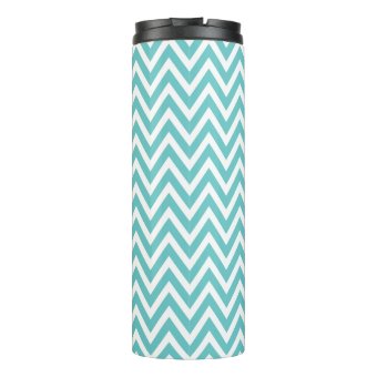 Navy Blue and Turquoise Chevron Monogram Thermal Tumbler | Zazzle