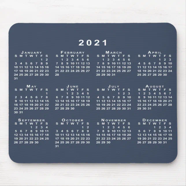 Navy Blue and White 2021 Calendar Mouse Pad | Zazzle