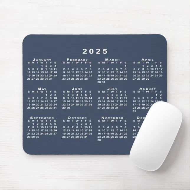 Navy Blue and White 2025 Calendar Mouse Pad | Zazzle