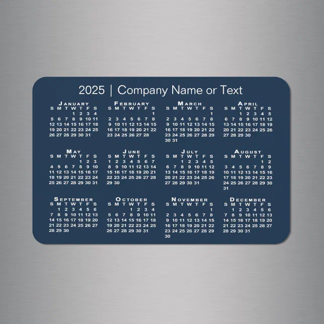 Navy Blue and White 2025 Calendar with Custom Text Magnet | Zazzle