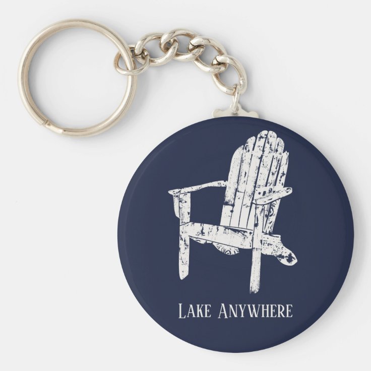 Navy Blue and White Adirondack Chair Personalized Keychain | Zazzle