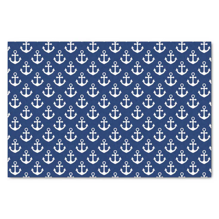 Navy Blue and White Anchors Nautical Pattern Tissue Paper | Zazzle