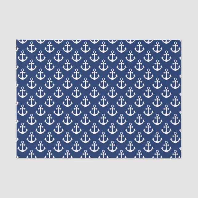 Navy Blue and White Anchors Nautical Pattern Tissue Paper | Zazzle