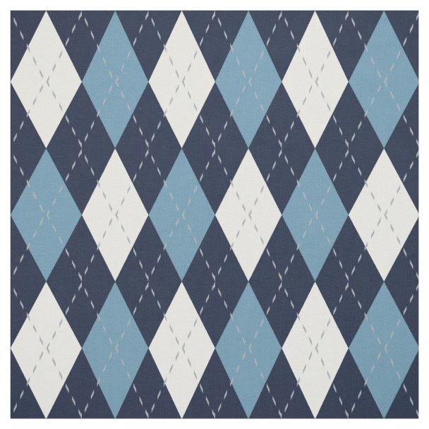 Blue and White Argyle Print Chevron Fabric | Zazzle.com