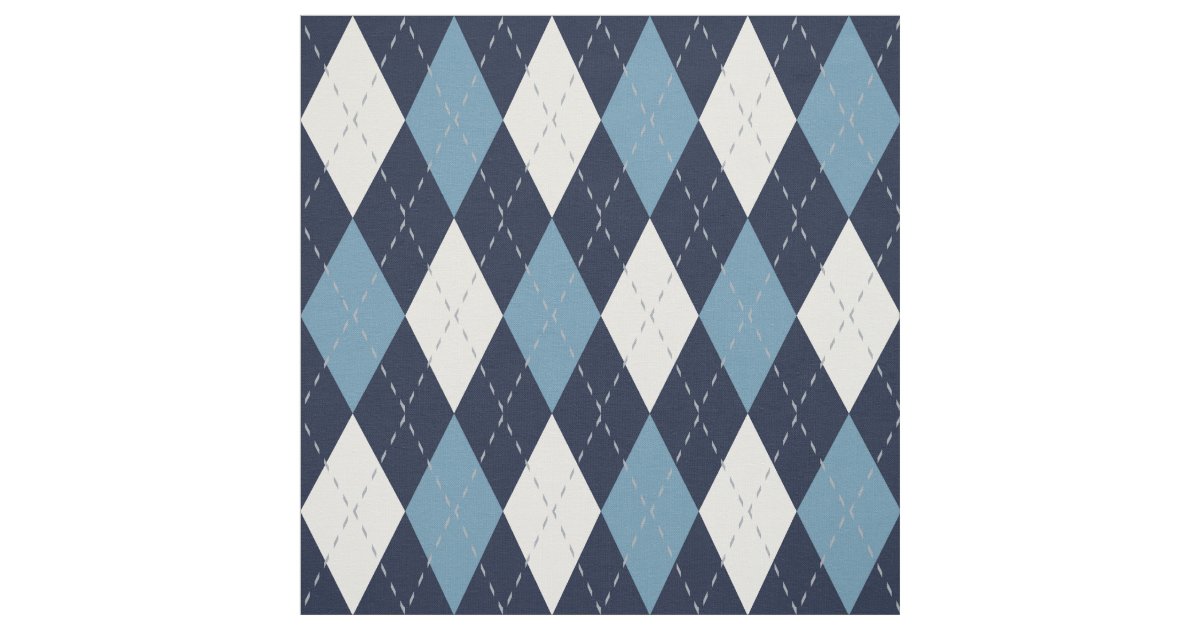Navy Blue and White Argyle Pattern Fabric | Zazzle