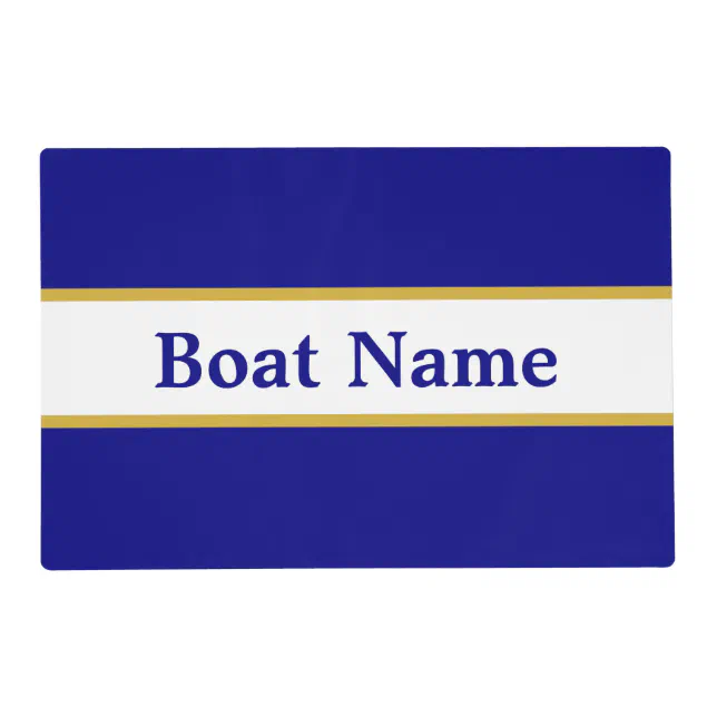 Navy Blue and White Boat Name Text Template Placemat | Zazzle