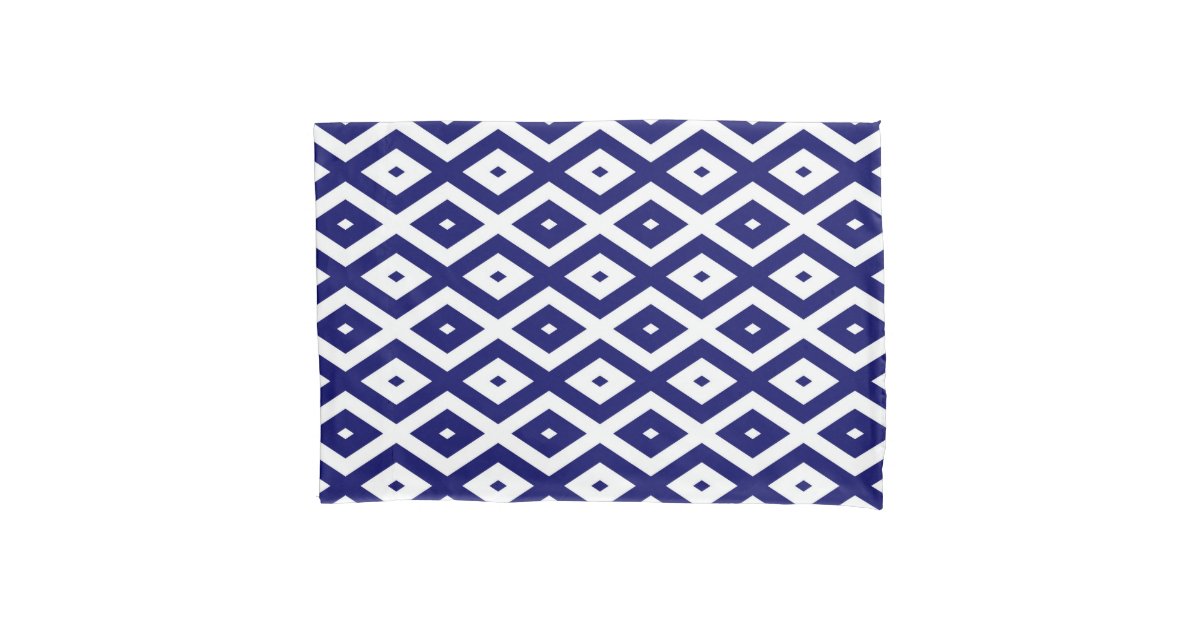 Navy blue and white diamond pattern pillow case | Zazzle