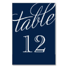 Navy Blue and White Elegant Script Table Numbers | Zazzle