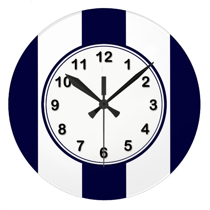 Navy Blue and White Extra Large Stripe Pattern Large Clock | Zazzle.com