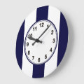 Navy Blue and White Extra Large Stripe Pattern Large Clock | Zazzle
