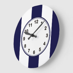 Navy Blue and White Extra Large Stripe Pattern Large Clock | Zazzle