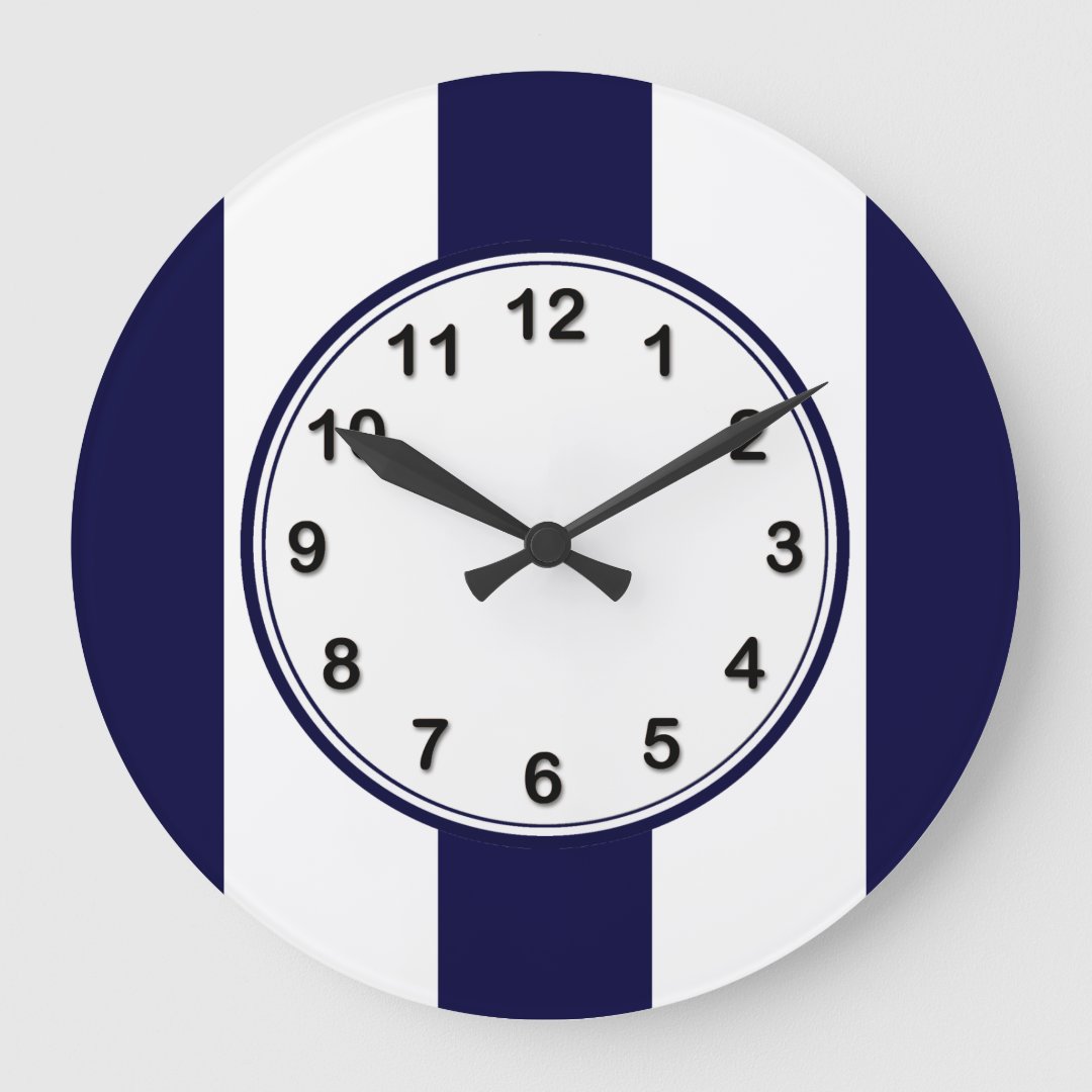 Navy Blue and White Extra Large Stripe Pattern Large Clock | Zazzle