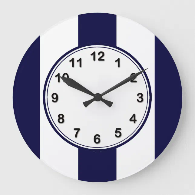 Navy Blue and White Extra Large Stripe Pattern Large Clock | Zazzle