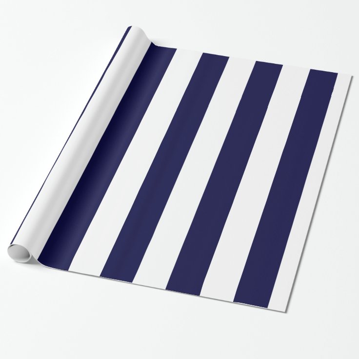 Navy Blue and White Extra Large Stripe Pattern Wrapping Paper | Zazzle