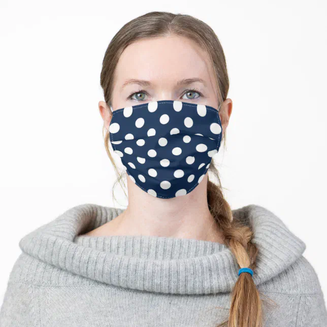 Navy Blue and White Large Polka Dot Pattern Adult Cloth Face Mask | Zazzle