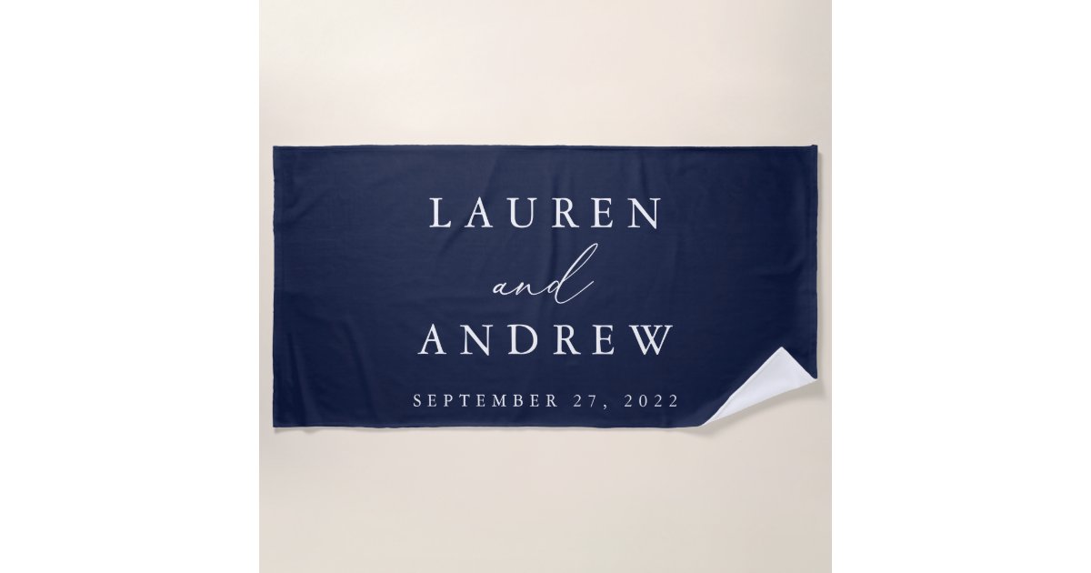Navy Blue and White Minimalist Personalized Beach Towel | Zazzle