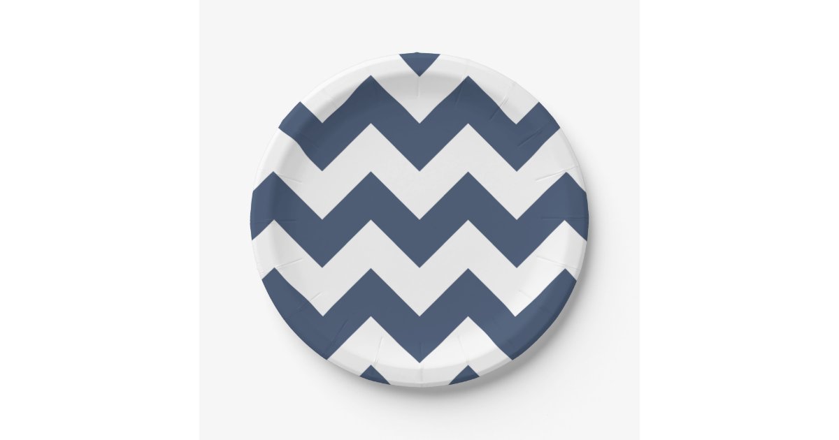 Navy Blue and White Modern Chevron Paper Plates | Zazzle