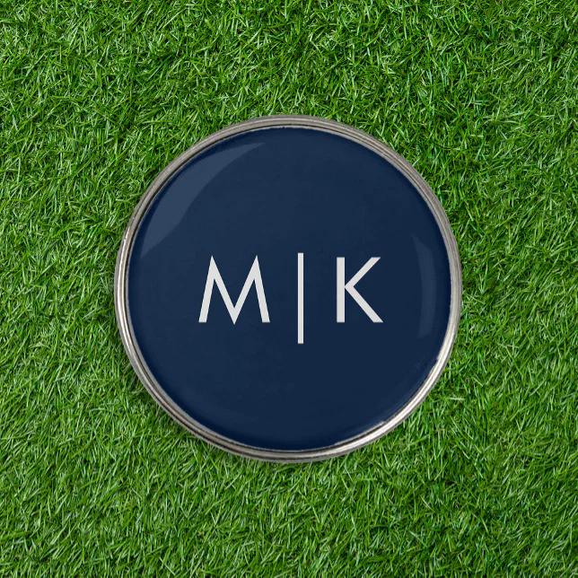 Navy Blue and White | Modern Monogram Golf Ball Marker | Zazzle