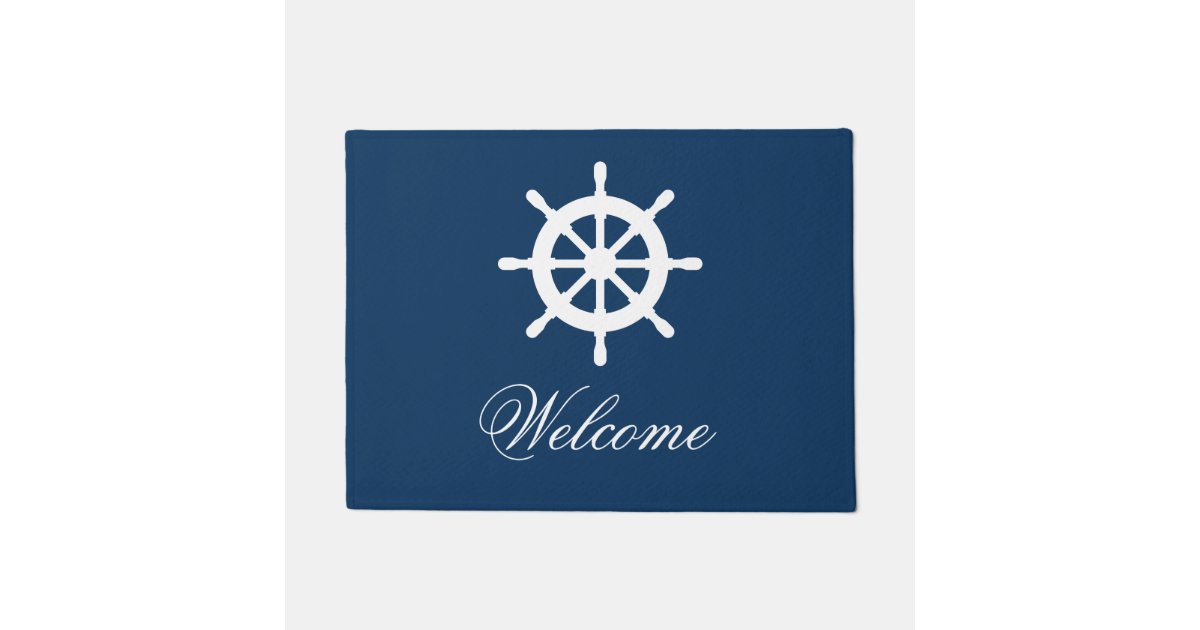 Navy blue and white nautical custom door mat | Zazzle