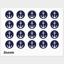 Navy Blue and White Nautical Inspired Classic Round Sticker | Zazzle