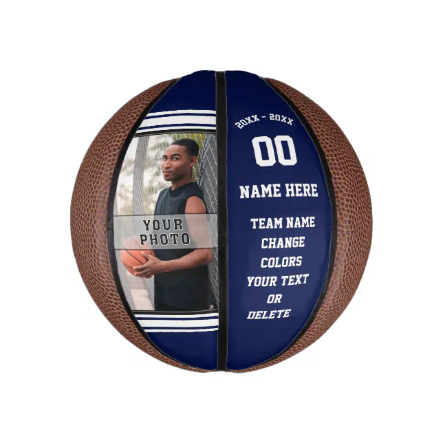 Navy Blue and White PHOTO Custom Mini Basketballs | Zazzle