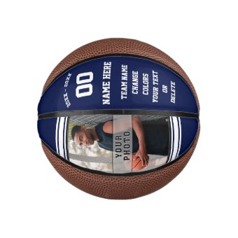 Navy Blue and White PHOTO Custom Mini Basketballs | Zazzle
