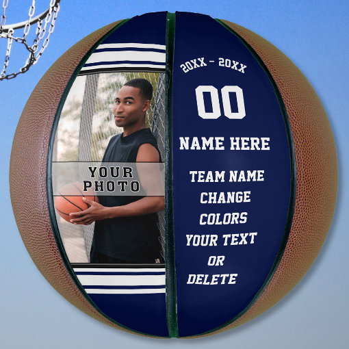 Navy Blue and White PHOTO Custom Mini Basketballs | Zazzle