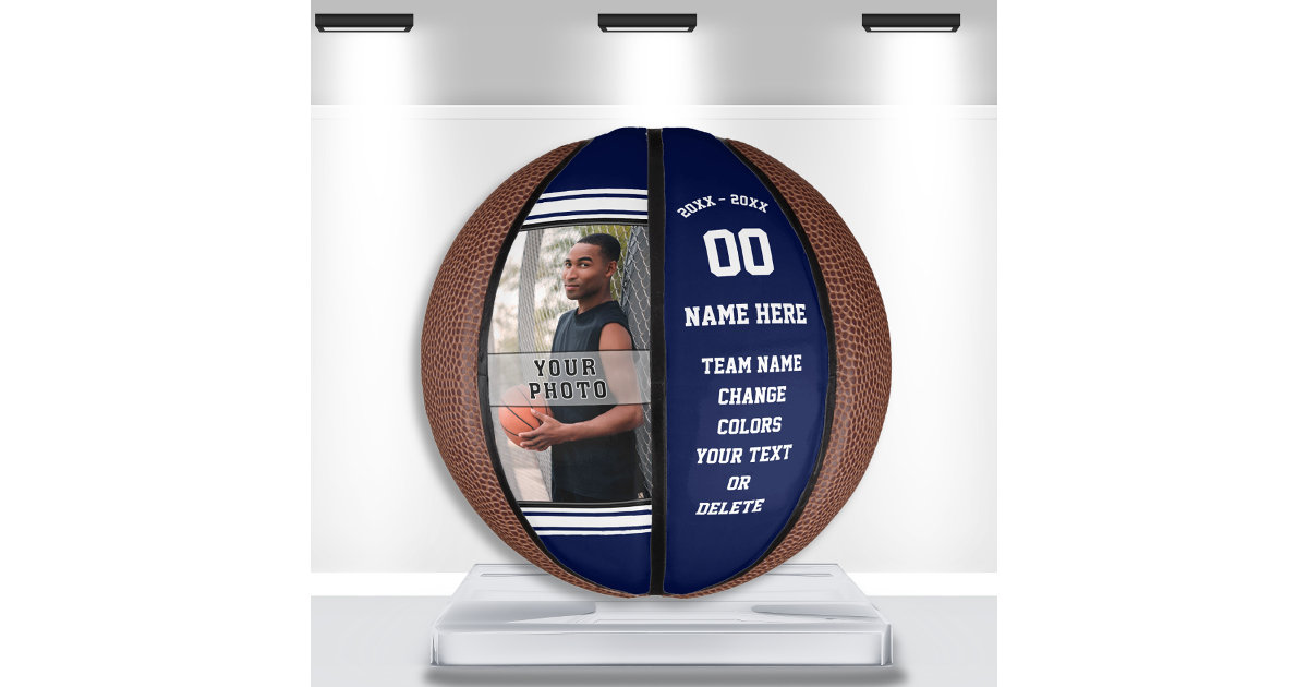 Navy Blue and White PHOTO Custom Mini Basketballs | Zazzle