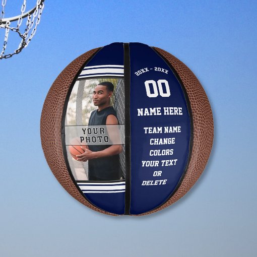 Navy Blue and White PHOTO Custom Mini Basketballs | Zazzle