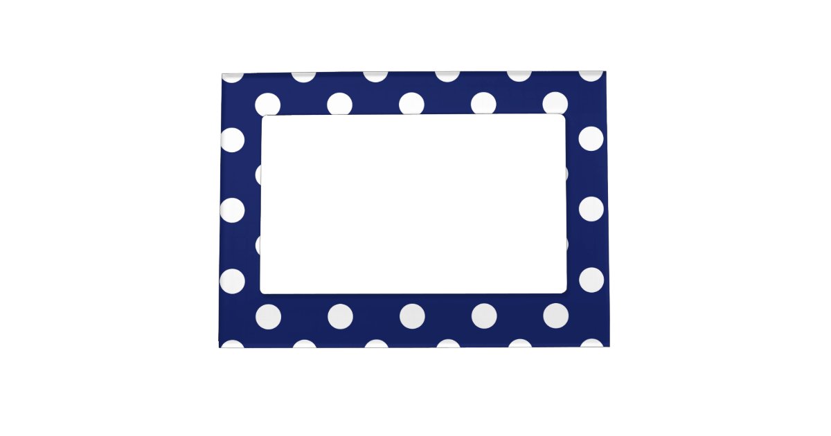 Navy Blue and White Polka Dot Pattern Magnetic Photo Frame | Zazzle