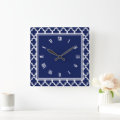 Navy Blue and White Quatrefoil Pattern Square Wall Clock | Zazzle