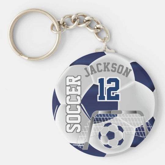 Navy Blue and White Soccer ⚽ Ball Sport Keychain | Zazzle.com