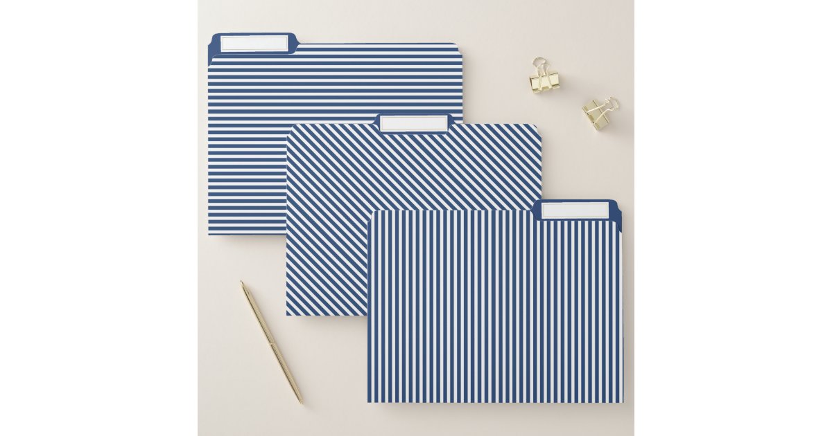 Navy Blue and White Striped File Folder | Zazzle