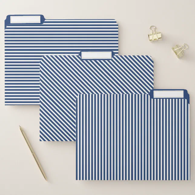 Navy Blue and White Striped File Folder | Zazzle