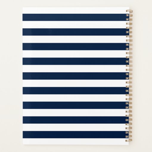 Navy blue and white stripes Nautical planner | Zazzle