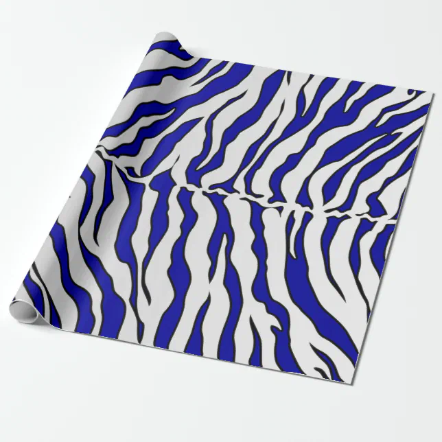 Navy Blue And White Tiger Stripes Animal Print Wrapping Paper | Zazzle