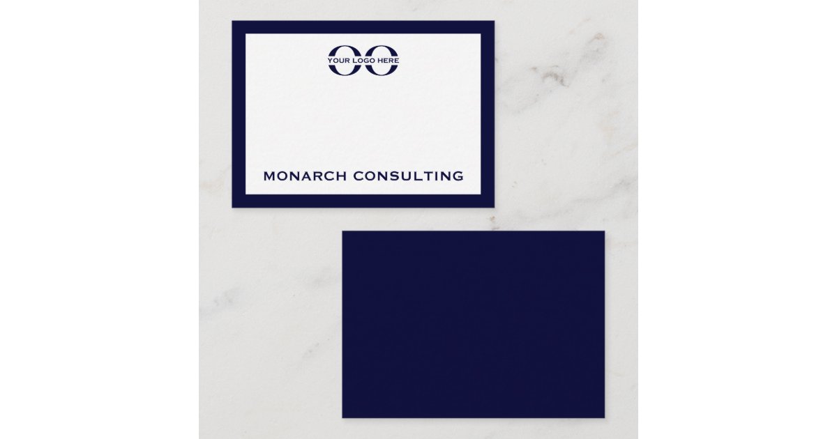 Navy Blue and White Typographic Business Logo Note Card | Zazzle
