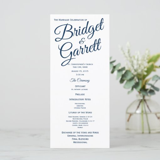 Navy Blue and White Wedding Program | Zazzle