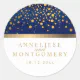 Navy Blue and White with Gold Confetti Dots Classic Round Sticker | Zazzle