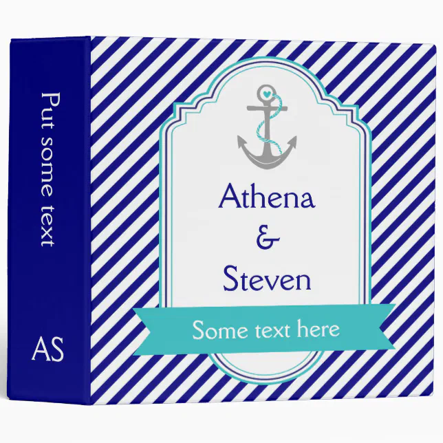 Navy blue, aqua anchor nautical wedding planner binder | Zazzle