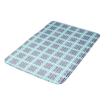 Navy Blue Aqua Greek Pattern Bath Mat | Zazzle