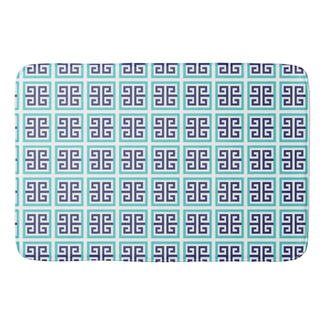 Navy Blue Aqua Greek Pattern Bath Mat | Zazzle