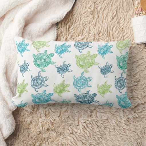 Navy Blue+Aqua+Lime Green+Teal Sea Turtles Lumbar Pillow | Zazzle