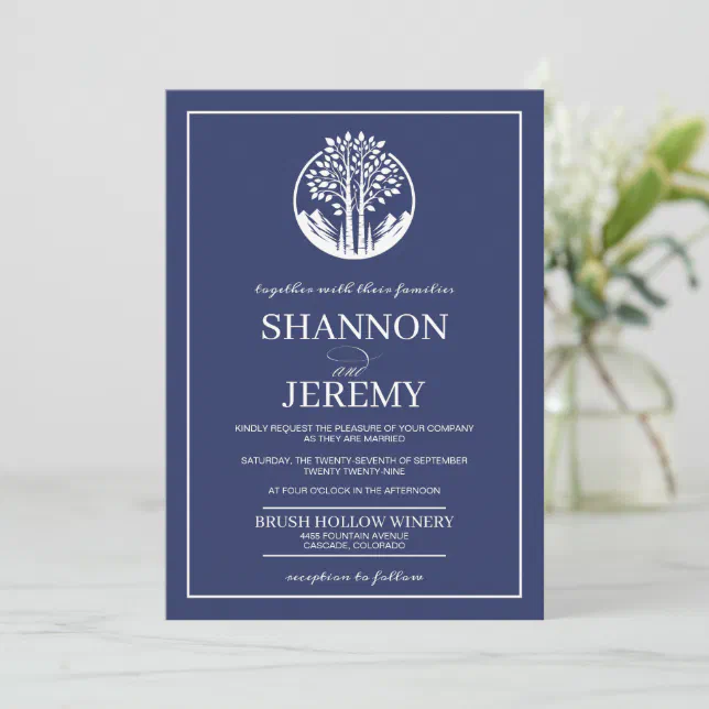 Navy Blue Aspen Tree Wedding Invitation | Zazzle