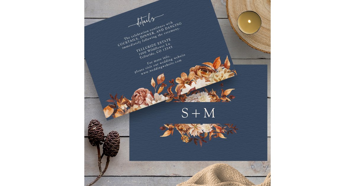 Navy Blue Autumn Details Enclosure Card | Zazzle