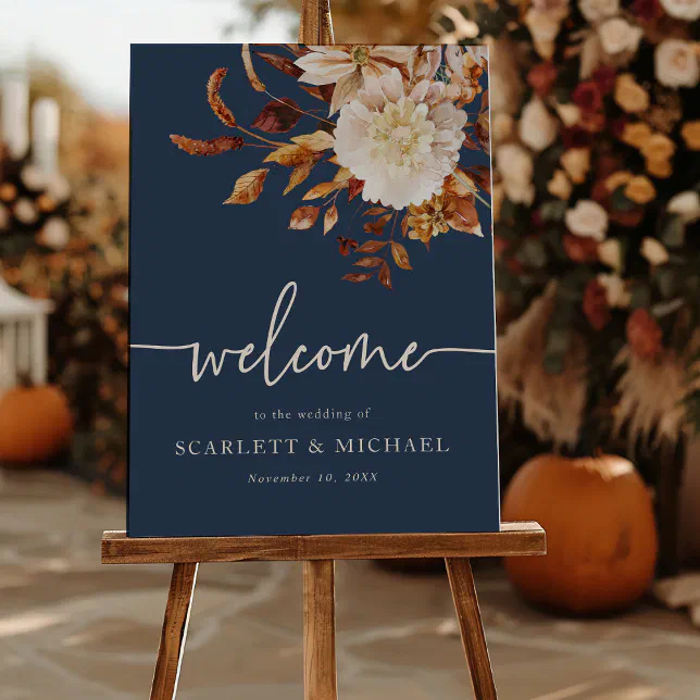 Navy Blue Autumn Welcome Poster | Zazzle
