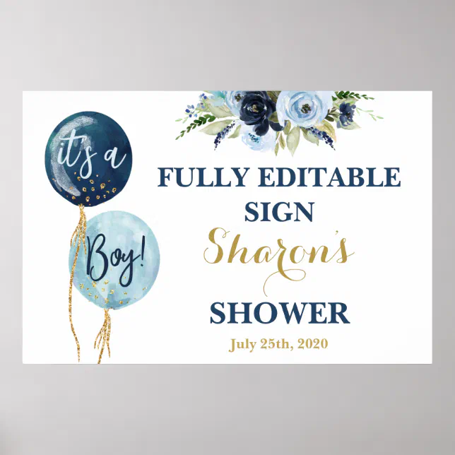 Navy Blue balloons baby shower boy sign | Zazzle